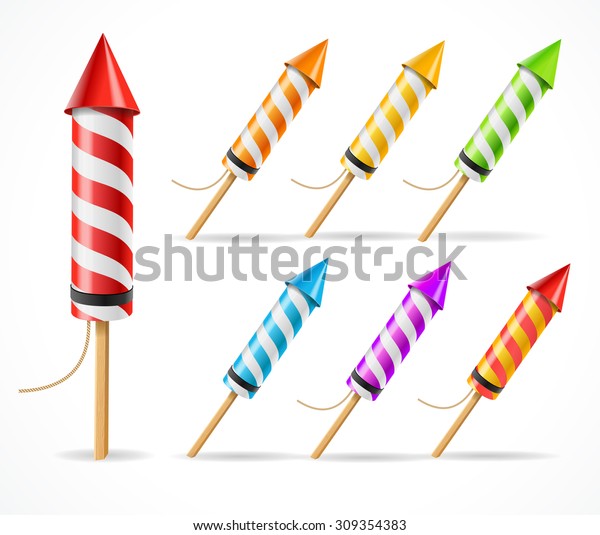 Fireworks Rocket Set Symbol Celebration Vector Stock Vector (Royalty ...