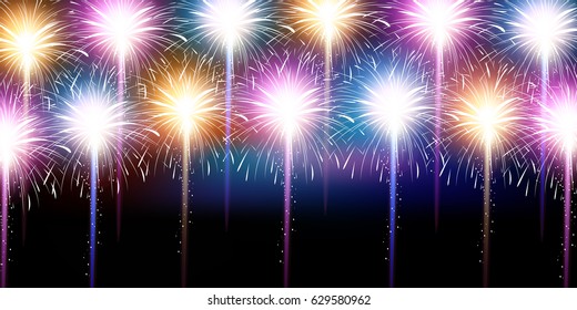 Fireworks Summer Landscape Background Stock Vector (Royalty Free ...