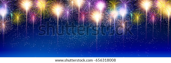 Fireworks Summer Landscape Background Stock Vector (Royalty Free ...