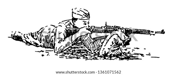 Firing Prone Position Preparing Fire His Stock Vector (Royalty Free ...