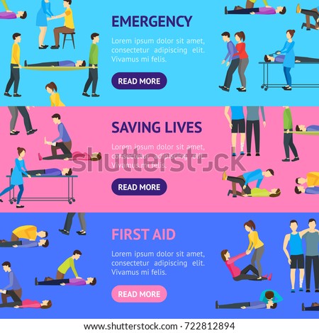 First Aid Emergency Help People Banner Stock Vector (Royalty Free ...