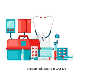 First Aid Kit Equipment Background Medical Stock Vector (Royalty Free ...
