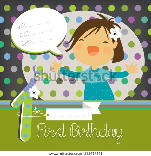 First Birthday Vector Happy Birthday Greeting Stock Vector (Royalty ...