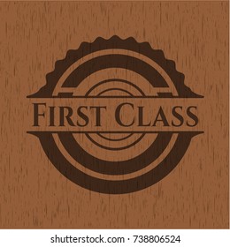 First Class Badge Wooden Background Stock Vector (Royalty Free ...