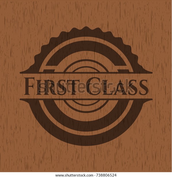 First Class Badge Wooden Background Stock Vector (Royalty Free ...