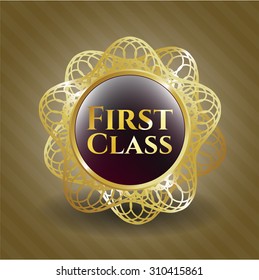 First Class Gold Shiny Badge Stock Vector (Royalty Free) 310415861 ...