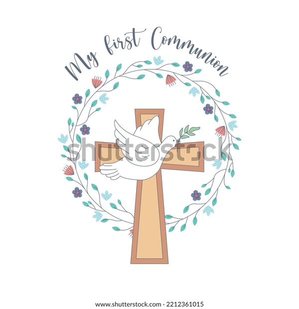 First Communion Card Cross Holy Spirit Stock Vector (Royalty Free ...