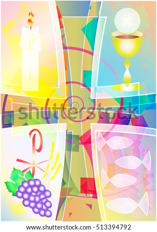 First Communion Eucharist Symbol Bread Wine Stock Vector (Royalty Free ...