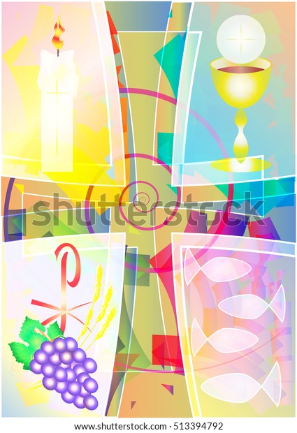 First Communion Eucharist Symbol Bread Wine : image vectorielle de ...