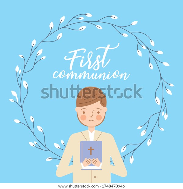 First Communion Invitation Card Cute Boy: เวกเตอร์สต็อก (ปลอดค่า ...