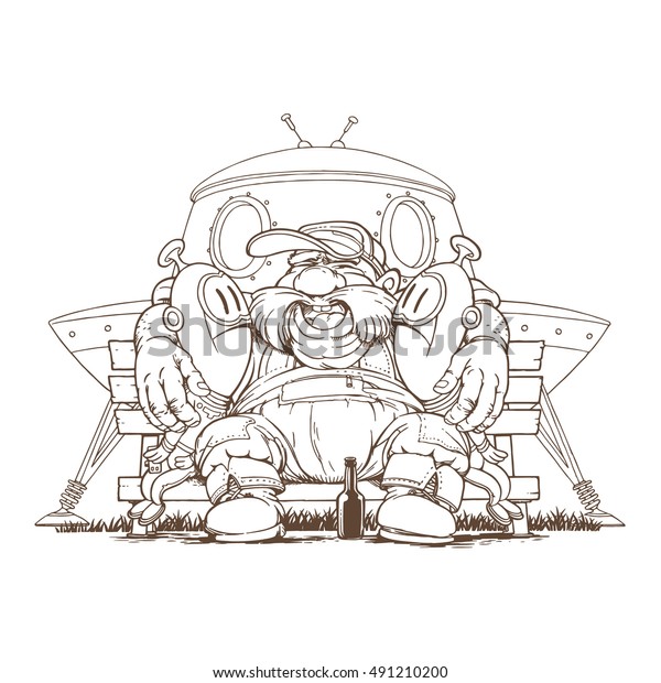 First Contact Aliens Comic Line Art: vector de stock (libre de regalías ...