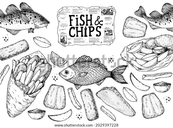 Fish Chips Sketch Vector Illustration British Stock Vector (Royalty ...