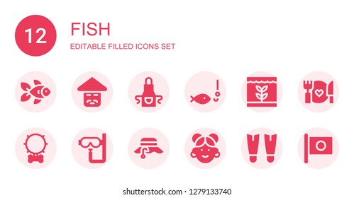 Fish Icon Set Collection 12 Filled Stock Vector (Royalty Free ...