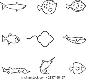 Fish Icon Set Minimalist Simple Style Stock Vector (Royalty Free ...