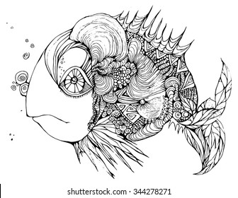 Fish Line Art Stock Vector (Royalty Free) 344278271