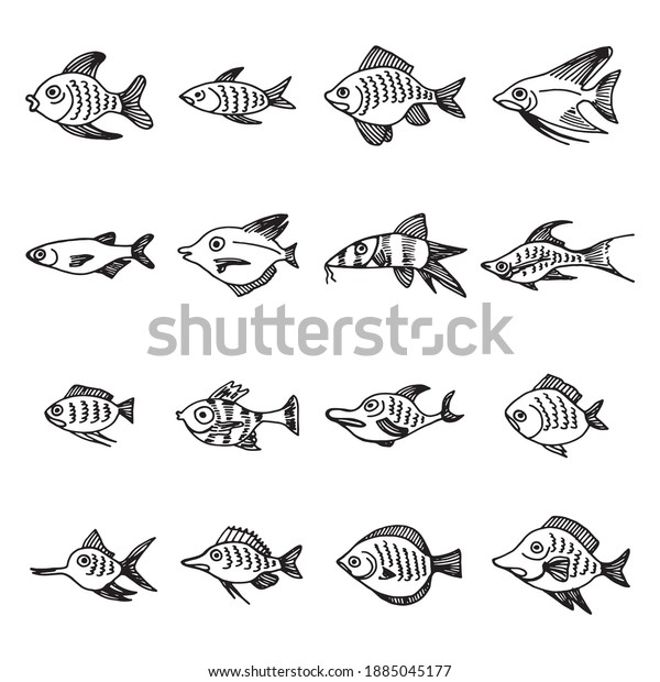 Fish Marine Drawing Vector Sketch Set Stock Vector (Royalty Free ...