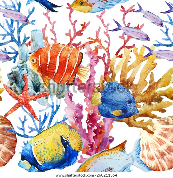 Fish Ocean Water Color Pattern Wallpaper Stock Vector (Royalty Free ...