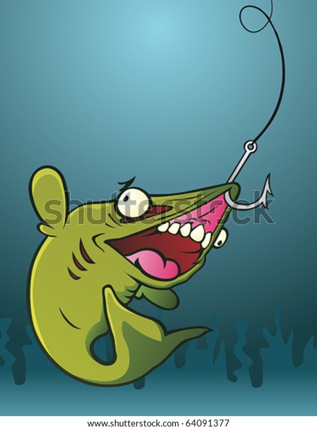 Fish On Hook Cartoon Character Stock Vector (Royalty Free) 64091377 ...