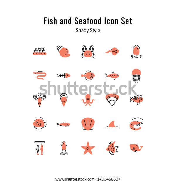 Fish Seafood Icon Set Fish Seafood: vector de stock (libre de regalías ...