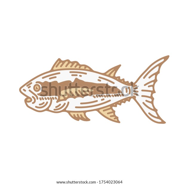 Fish Vector Illustration Engraving Style Flat Stock Vector (Royalty ...