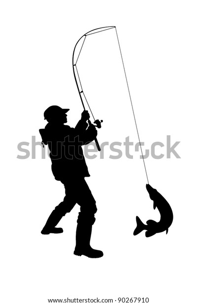 Fisherman Catching Fish Stock Vector (Royalty Free) 90267910