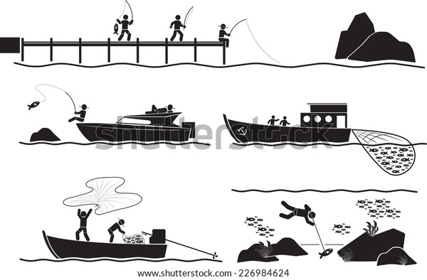 Fisherman Icon Set 스톡 벡터(로열티 프리) 226984624