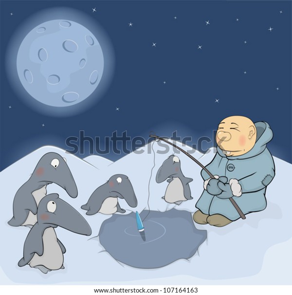 Fisherman Penguins Eskimo Stock Vector (Royalty Free) 107164163