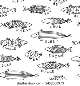 Doodle Coloring Book Page Fishes Set Stock Vector (Royalty Free) 1664776879