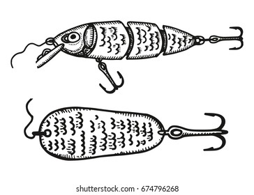 Fishing Accessories Vector Hand Drawing Bait Stock Vector (Royalty Free ...