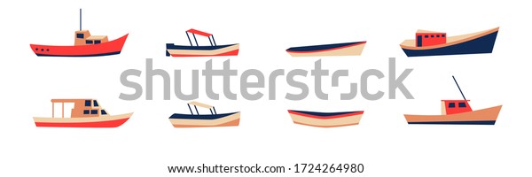 Fishing Boat Drawing Set Isolated On Stock Vector (Royalty Free) 1724264980