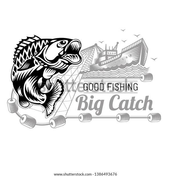 Fishing Boat Fish Inside Net Stock Vector (Royalty Free) 1386493676 ...