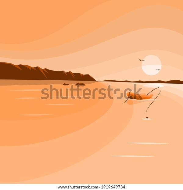Fishing Boat Sunset Vector Illustration Stock Vector (Royalty Free ...