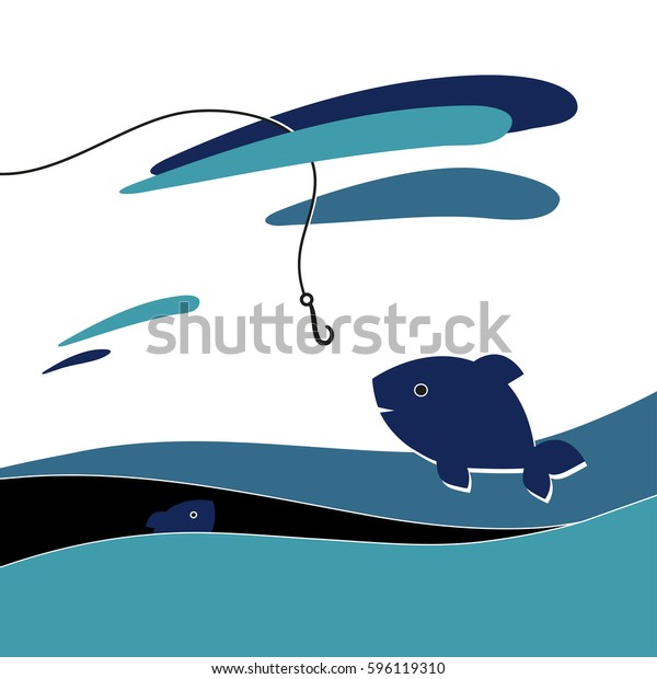Fishing Conceptual Poster Fish Water Fishhook Stock Vector (Royalty ...