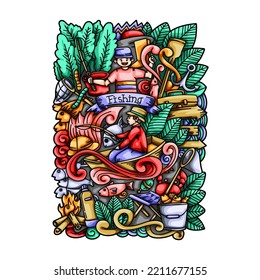 Fishing Doodle Vector Design Illustration Stock Vector (Royalty Free ...