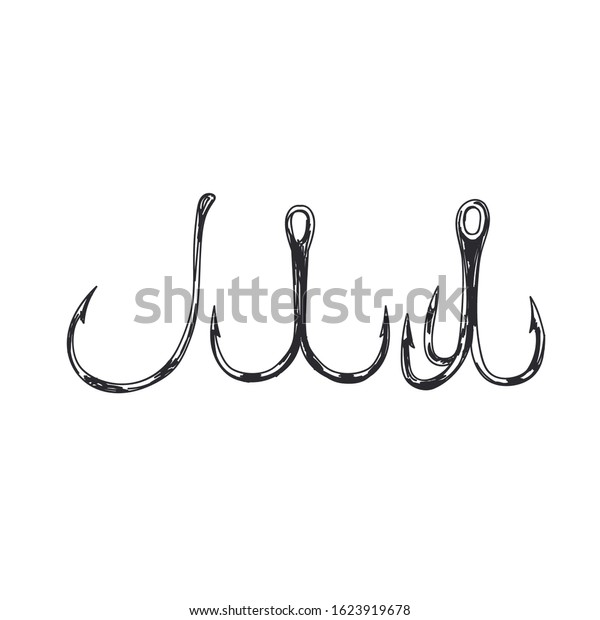 Fishing Hooks Hand Drawn Black White Stock Vector (Royalty Free ...