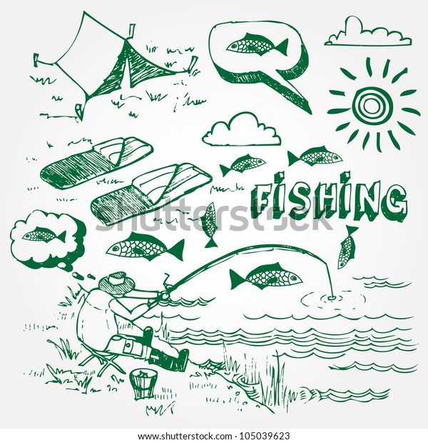 Fishing Icons Set Hand Drawn Sketch Stock Vector (Royalty Free ...