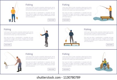 Fishing Man Rods Posters Headlines Set Stock Vector (Royalty Free ...