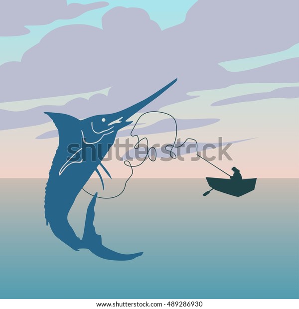 Fishing Sea Swordfish Flat Design Poster: เวกเตอร์สต็อก (ปลอดค่า ...