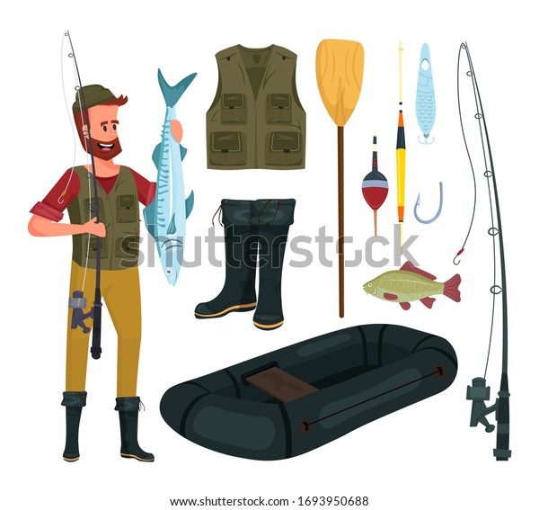 Fishing Set Cartoon Vector Illustration Isolated Stock Vector (Royalty ...