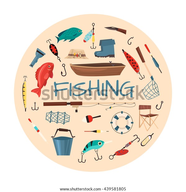 Fishing Tools Illustration Circle Shape Fishing Stock Vector (Royalty ...