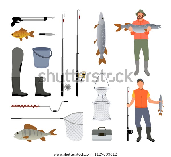 Fishing Tools Isolated On White Background Stock Vector (Royalty Free ...