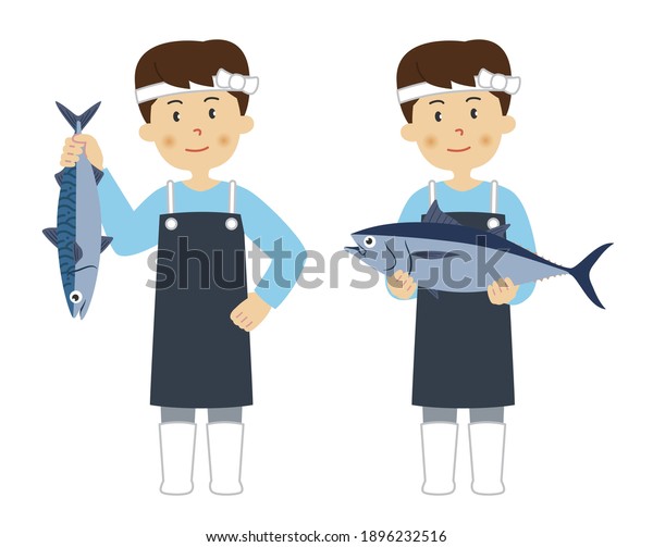 Fishmonger Male Staff Fish Vector Data Stock Vector (Royalty Free ...
