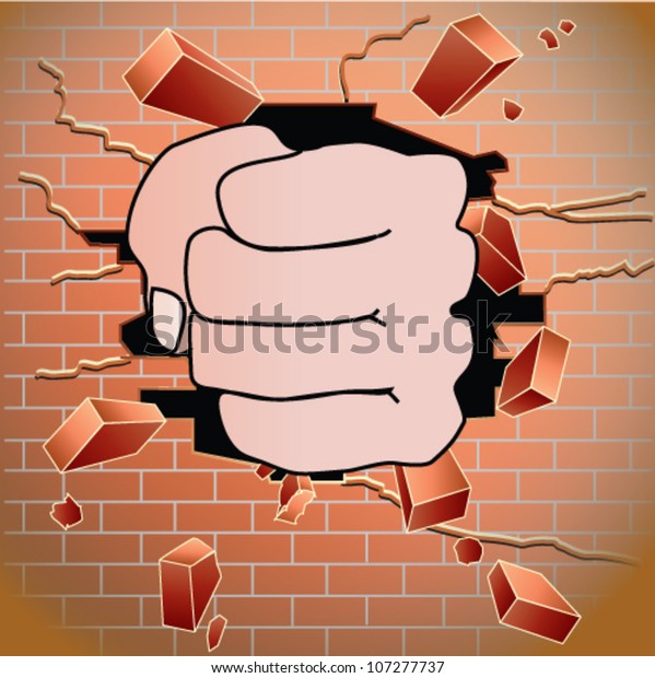 Fist Breaking Through Red Brick Wall Stock Vector (Royalty Free) 107277737