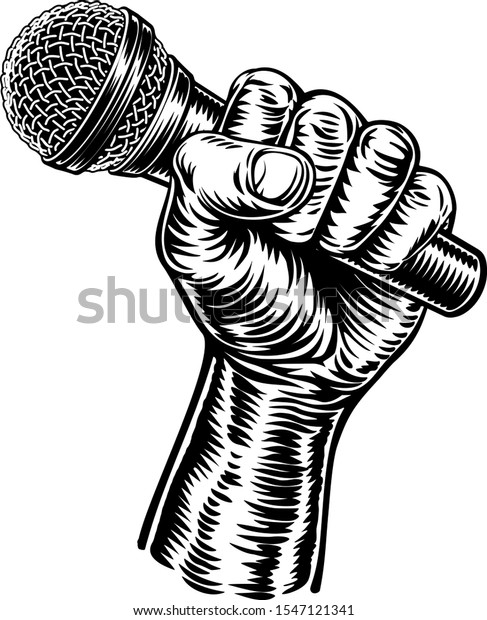 Fist Hand Holding Microphone Mic Vintage Stock Vector (Royalty Free ...