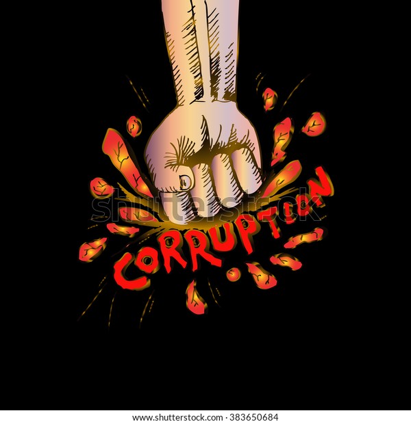 Fist Hand Smashing Ground Corruption Poster: vector de stock (libre de ...