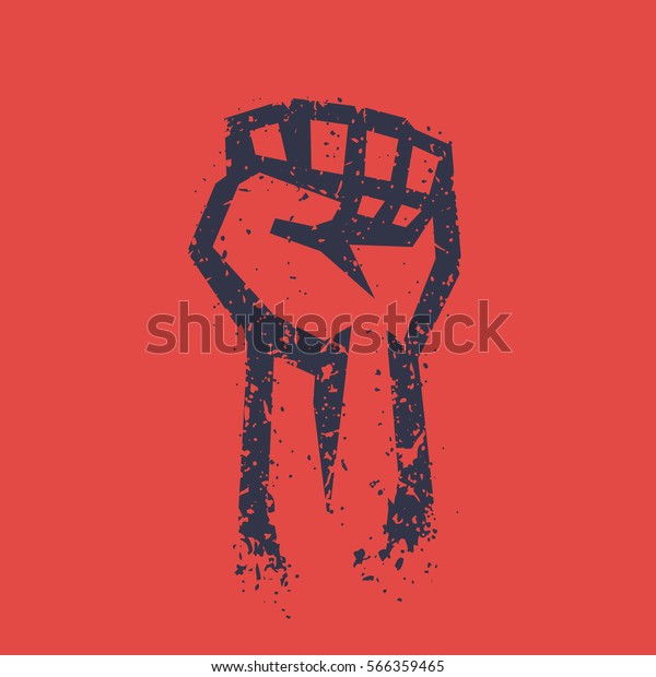 Vektor Stok Fist Held High Protest Grunge Outline (Tanpa Royalti ...