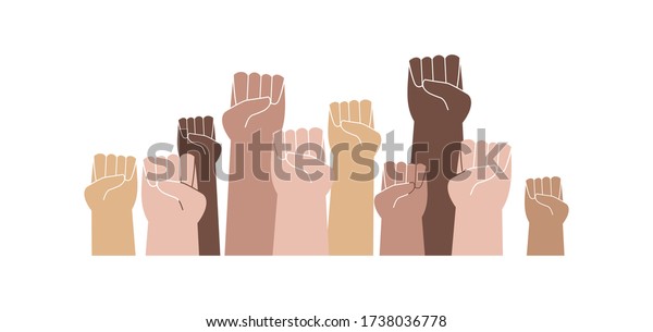 Fists Raised Different Skin Colors Rally Stock Vector (Royalty Free ...