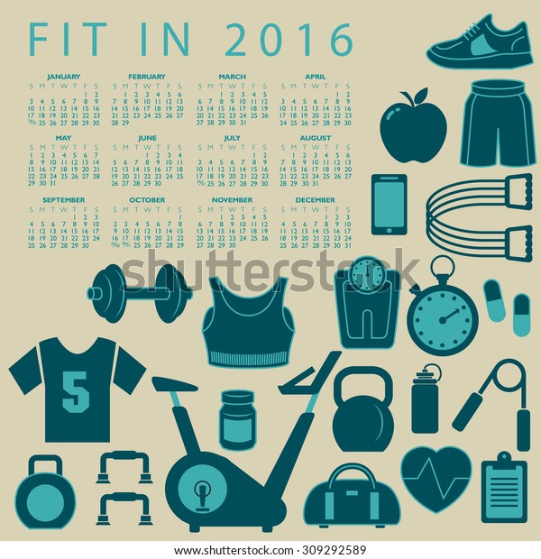 Fit 2016 Creative Colorful Calendar Fitness Stock Vector (Royalty Free ...