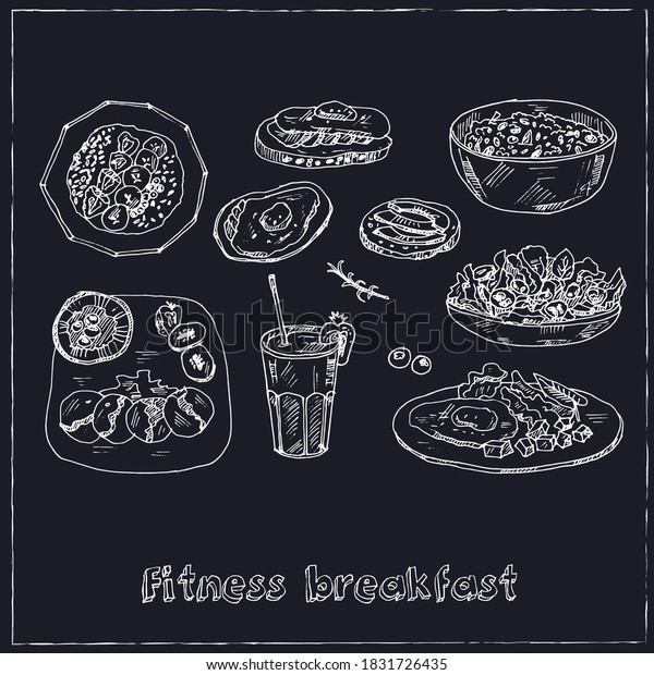 Fitness Breakfast Vector Set Food Drink Stock Vector (Royalty Free ...