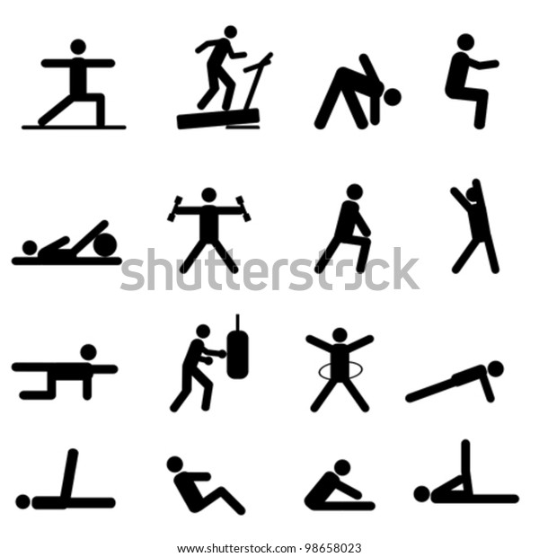 Fitness and exercise icon set in black